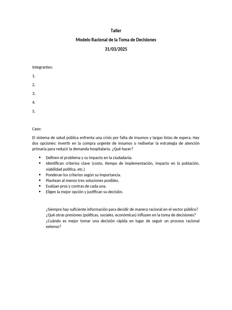 Modelo Racional de La Toma de Decisiones | PDF | Toma de decisiones ...
