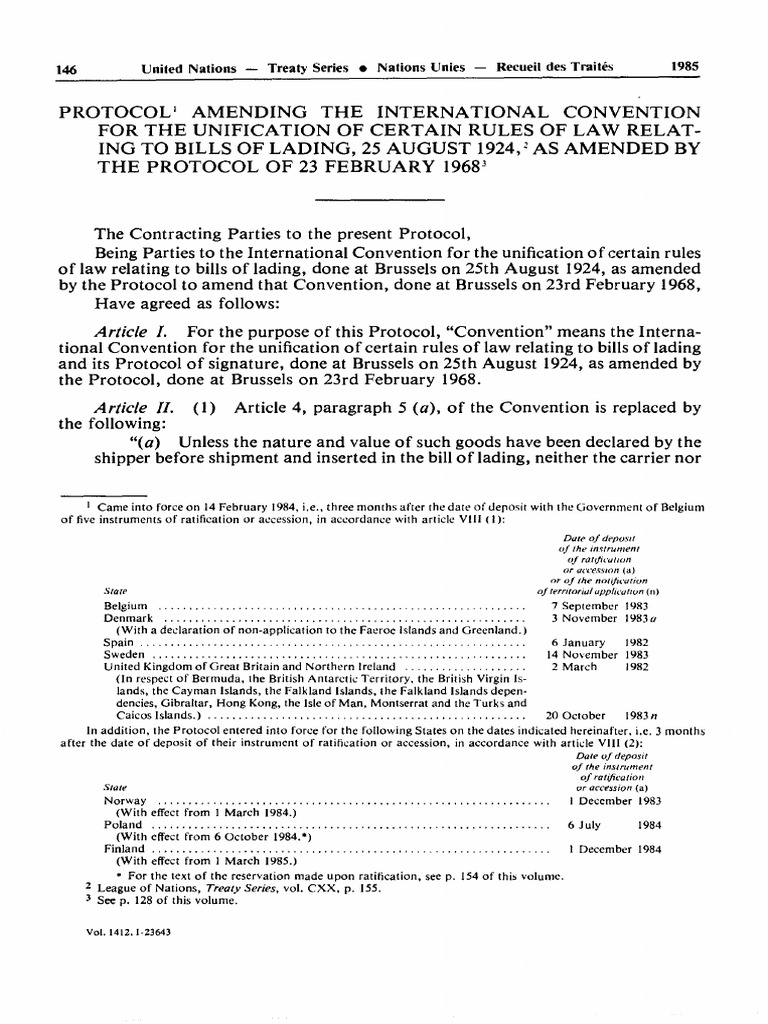 SDR Protocol on Bills of Lading | PDF | Treaty | Ratification