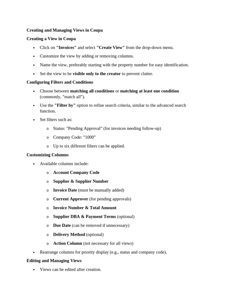 Creating and Managing Views in Coupa | PDF | Invoice | Accounts Payable