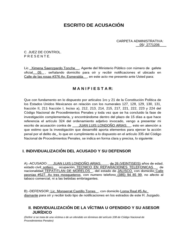 ESCRITO DE ACUSACIÓN Penal 1 | PDF | Prostitución | Castigos