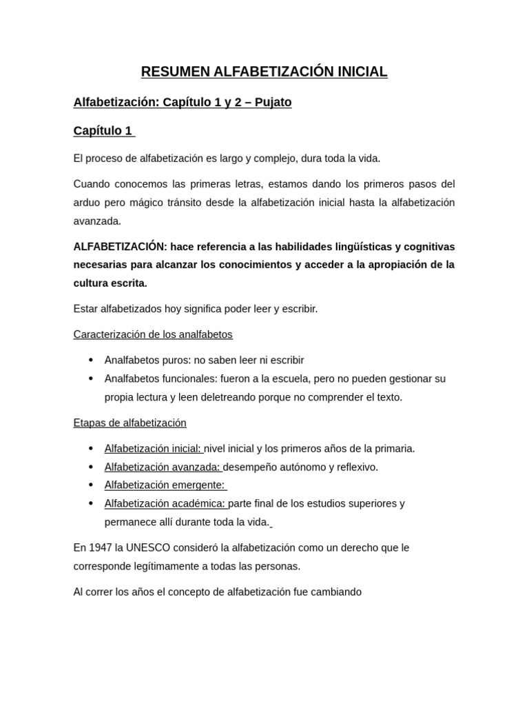 RESUMEN ALFABETIZACIÓN INICIAL | PDF | Literatura | Escritura