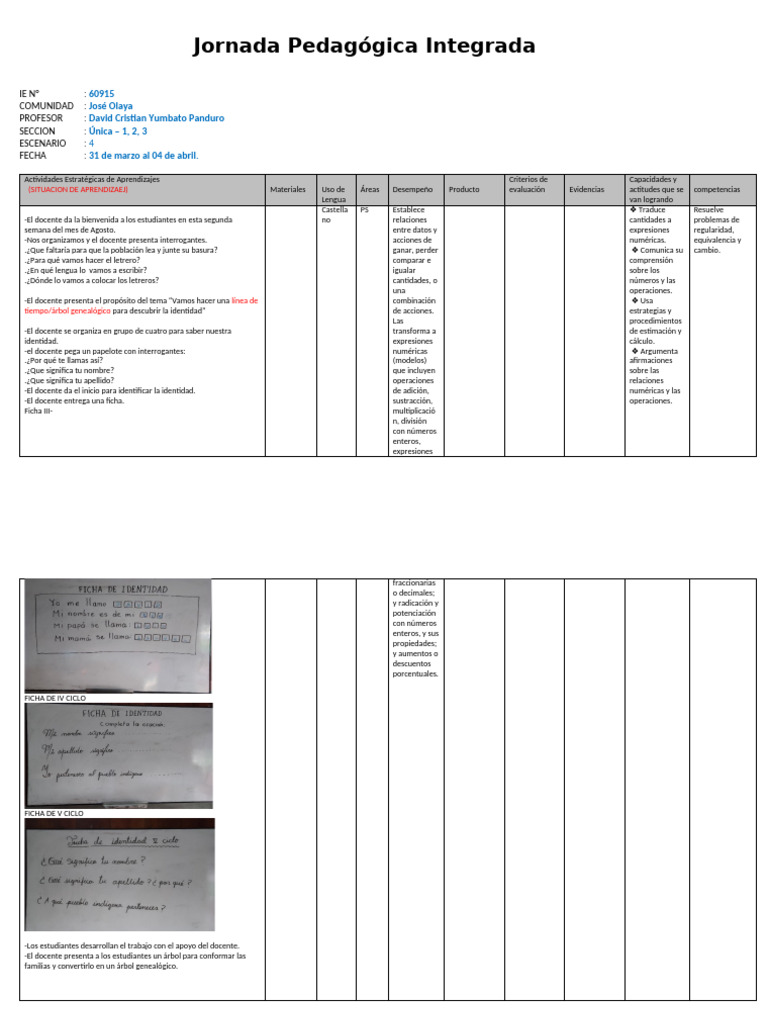 JORNADA PEDAGOGICA - Integrado | PDF | Maestros | Salón de clases