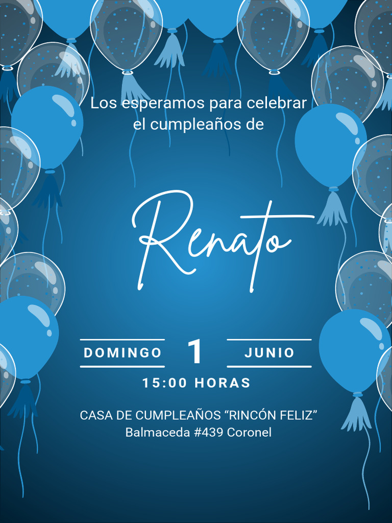 Invitación Celebración Cumpleaños Bombas Azul | PDF