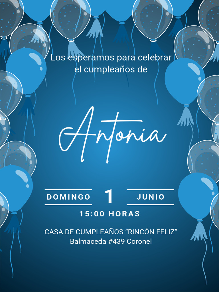 Invitación Celebración Cumpleaños Bombas Azul | PDF