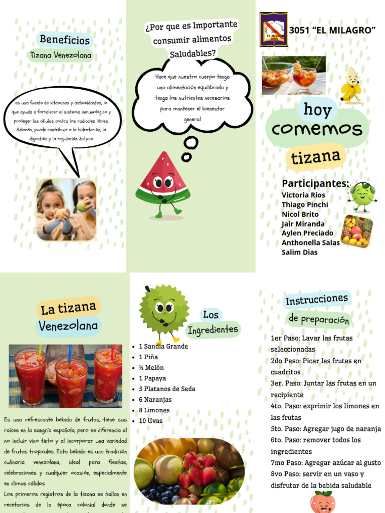 Triptico Tizana Venezolana para Escolares | PDF | Fruta | Bebida