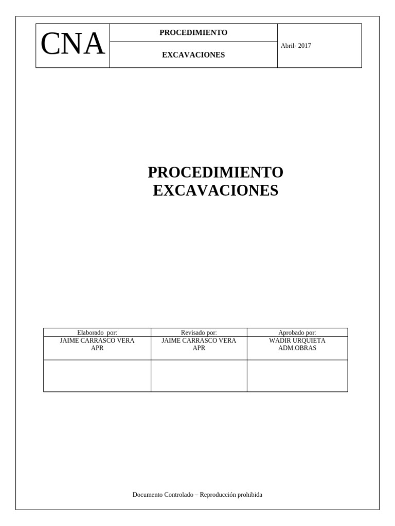 Proc - Excavaciones S2017 | PDF | Riesgo | Evaluación de riesgos