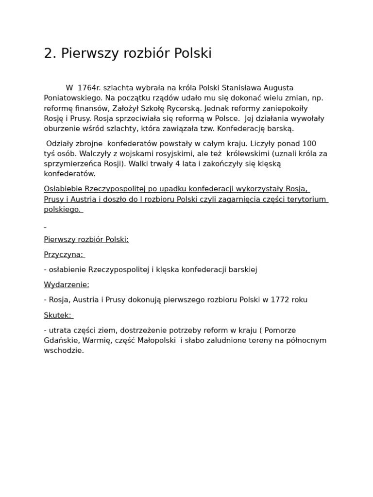 Historia Pierwszy Rozbior Polski | PDF