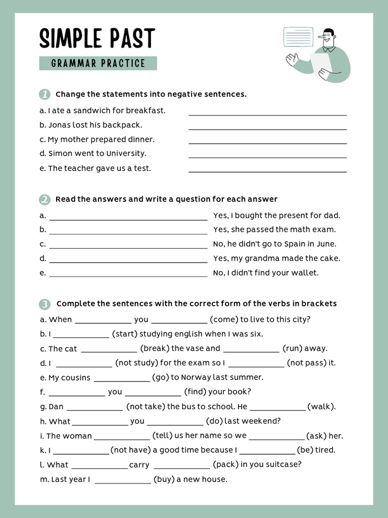 Simple Past Grammar Worksheet in Colorful Simple Style | PDF ...