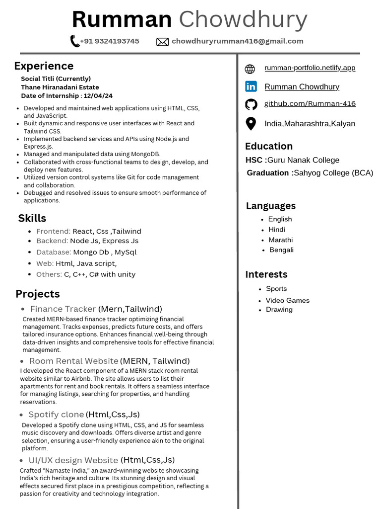 Rumman Resume | PDF | Java Script | Software Engineering
