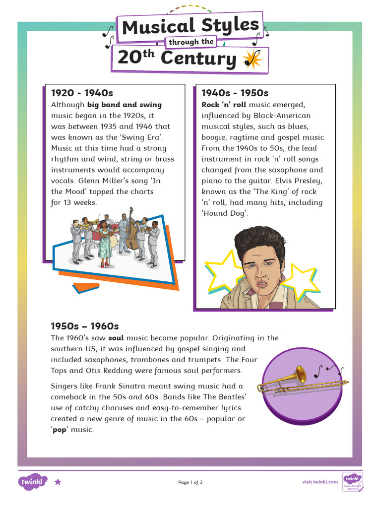 Musical Styles of the 20th Century Comprehension Worksheet-1-4 | PDF ...