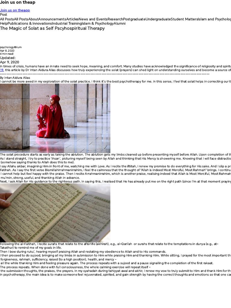 Solat as Psychospiritual Therapy | PDF | Prayer