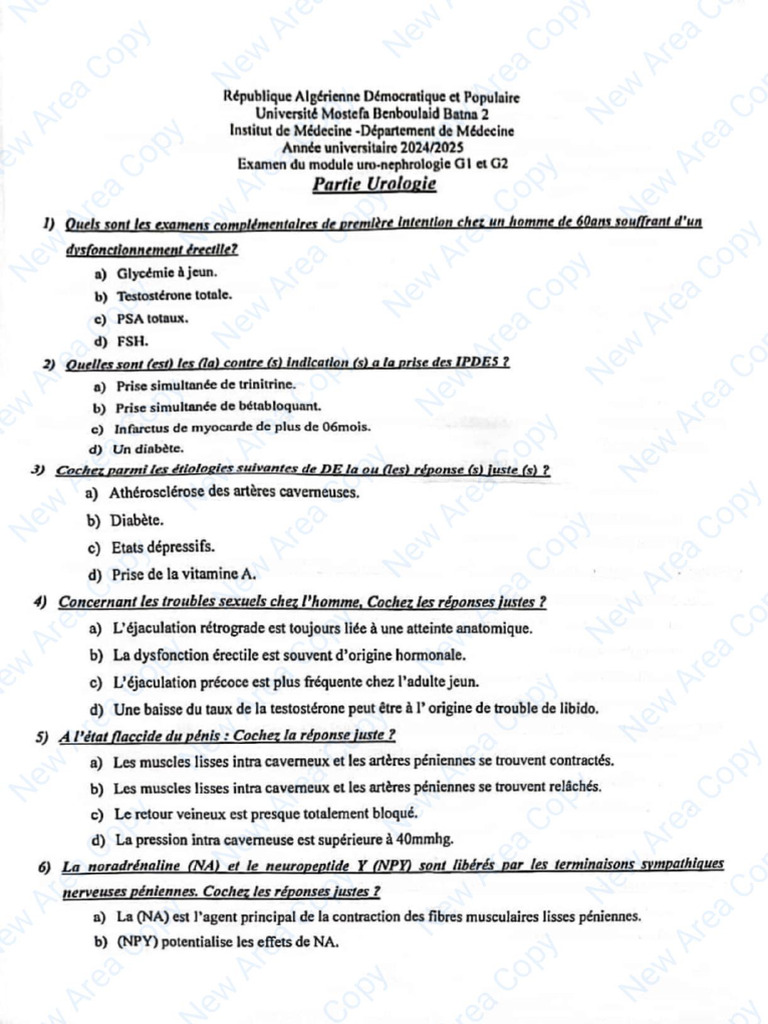 Examen de Uro-Nephro 2025 (G1-G2) | PDF