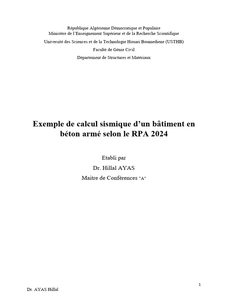 Exemple de calcul sismique RPA 2024 | PDF | Mode normal | Ingénierie ...
