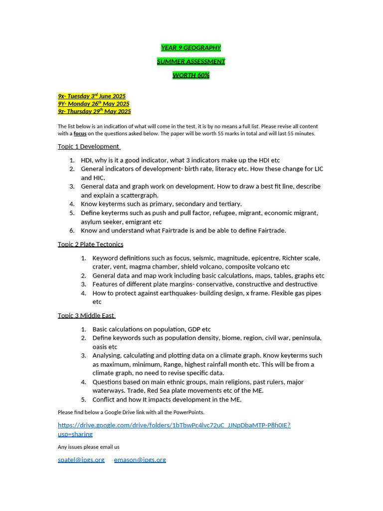 Year 9 Geography Revision Guide | PDF