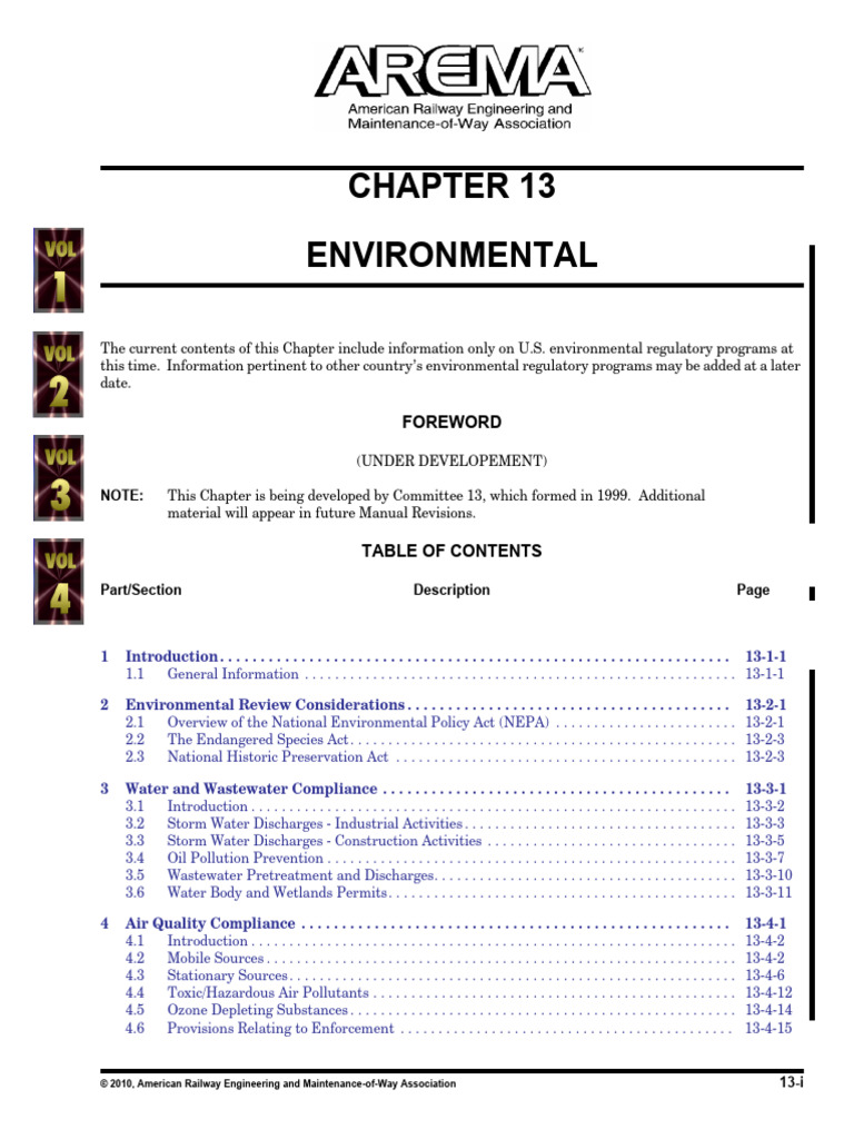 AREMA MRE 2010 TOC-Vol4 Ch13 | PDF | Document | Environmental Issues