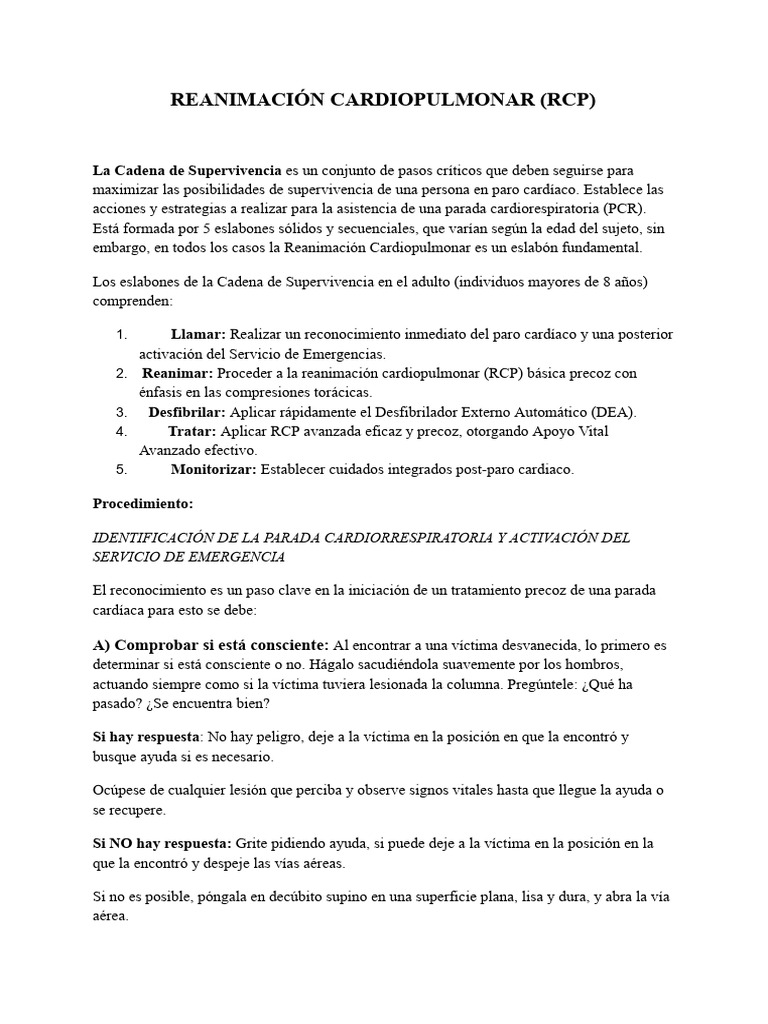 Reanimación Cardiopulmonar | PDF | Reanimación cardiopulmonar | Paro cardíaco