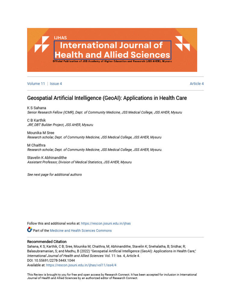 Geospatial Artificial Intelligence (Geo AI) - Applications in Health Care | PDF | Geographic ...