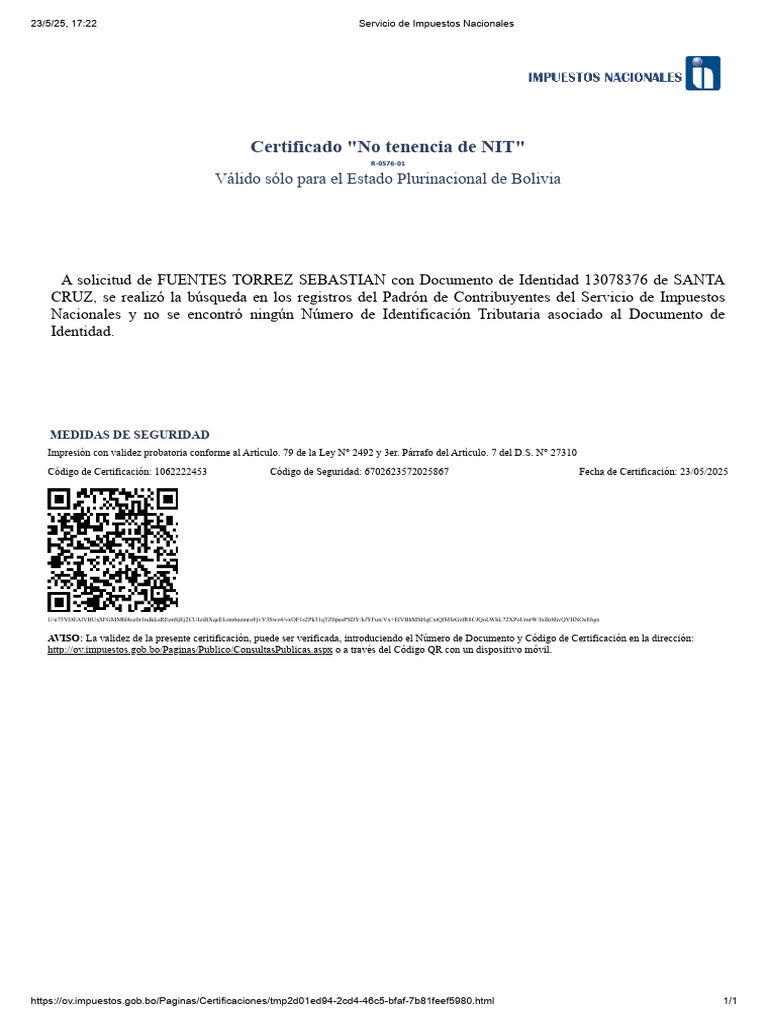 Sin Certificado de No Tenencia de Nit | PDF