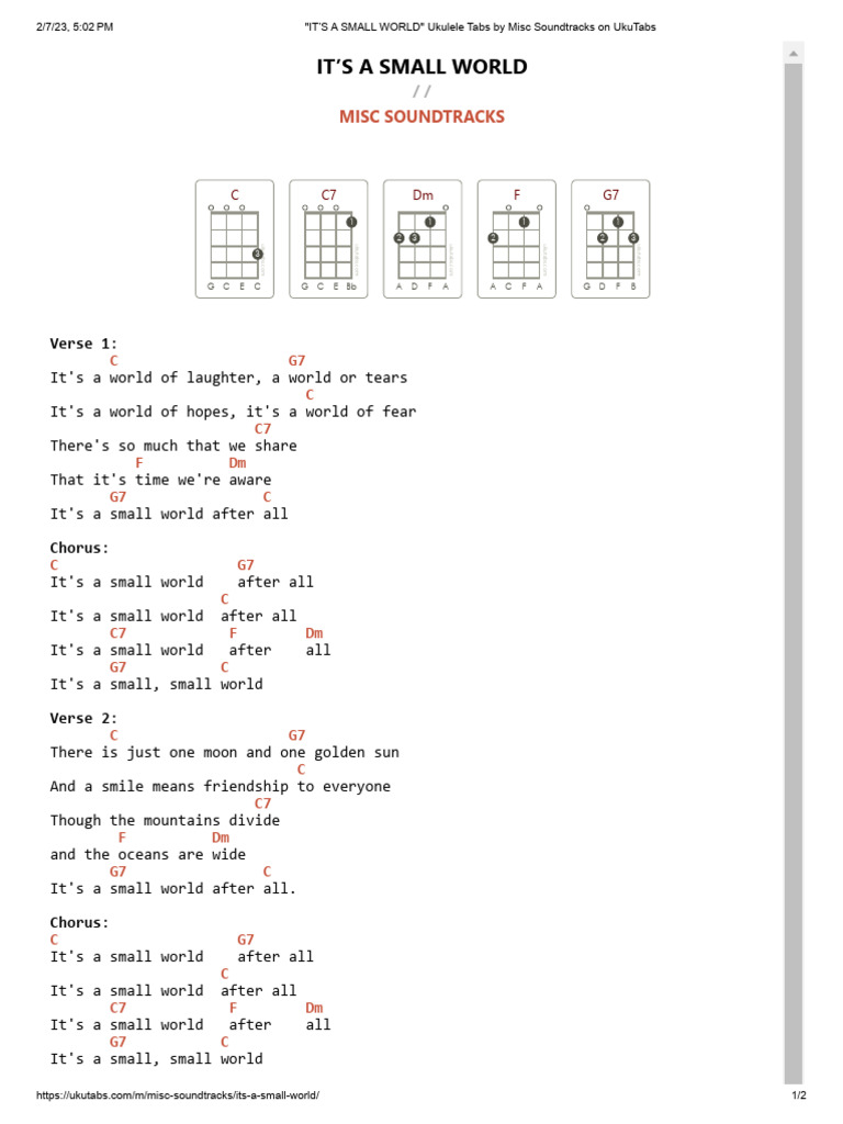 "It's a Small World" Ukulele Tabs | PDF