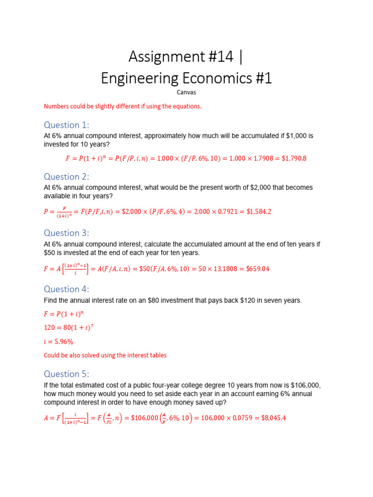 Assignment #14 Engineering Economics #1 - Solution | PDF | Compound ...