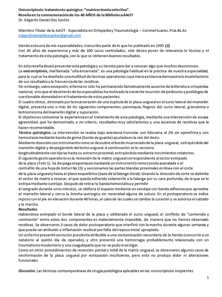 Matricectomía Selectiva en Onicocriptosis | PDF | Clavo (anatomía ...
