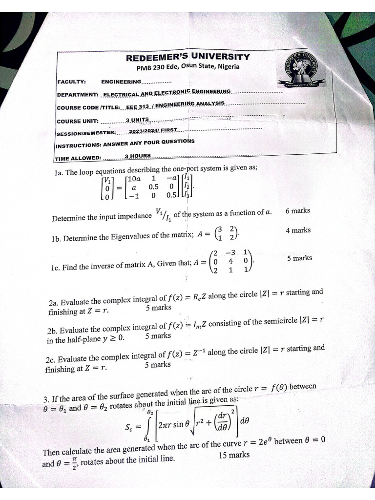 Eee 313 Engineering Analysis 1 | PDF