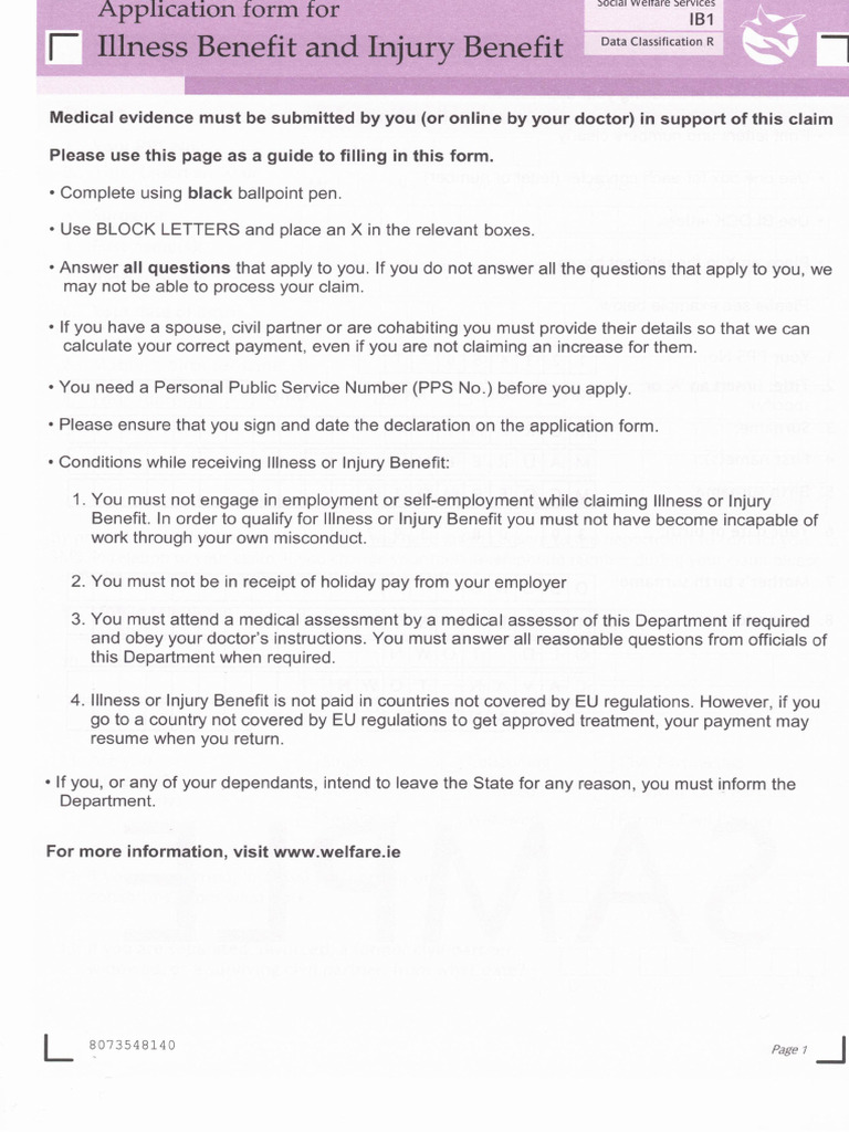 IB1 Illness Benefit and Injury Benefit | PDF