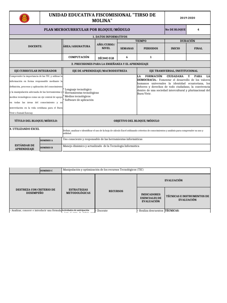 1.2 PLAN DE BLOQUE 4 W8 | PDF | Evaluación | Aprendizaje