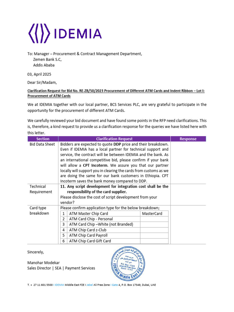 IDEMIA Clarification Request | PDF