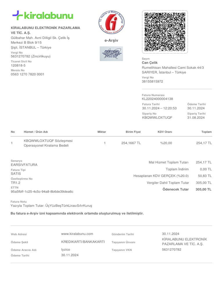 Kiralabunu Com Fatura 2024 11 30 | PDF