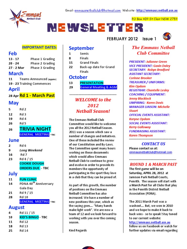 Emmaus Netball Club 2012 Season Overview | PDF
