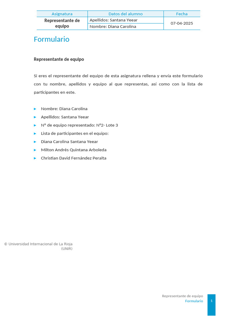 Formulario_Representante Emprendimiento | PDF