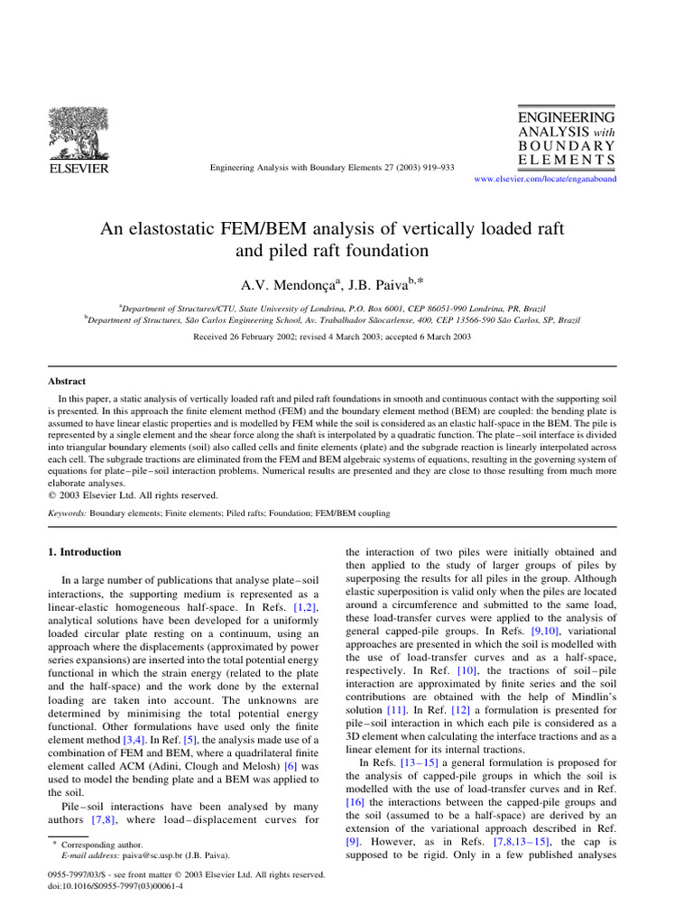 Mendonca - 2003 - Engineering Analysis With Boundary Elements | PDF | Finite Element Method ...