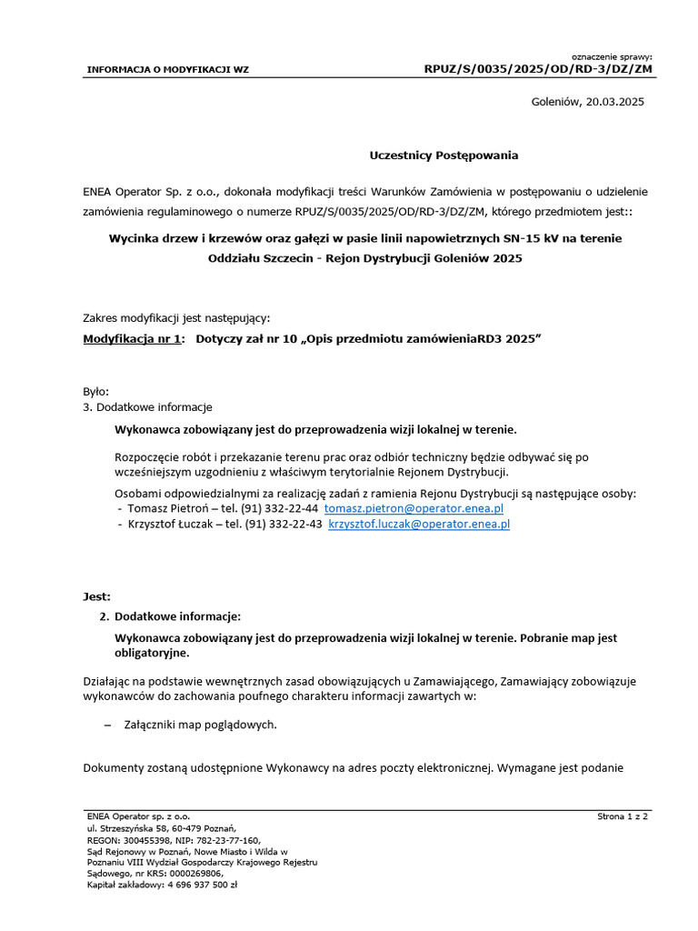 Modyfikacja WZ NR 1 | PDF