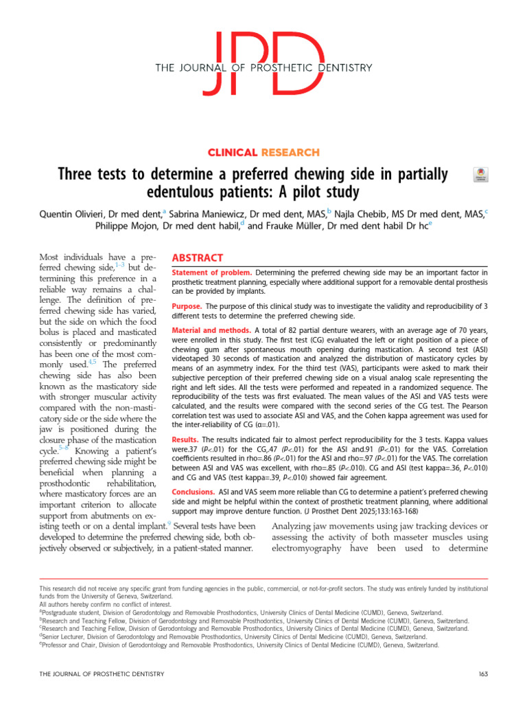 Three Tests To Determine A Preferred Chewing Side | PDF | Medical ...