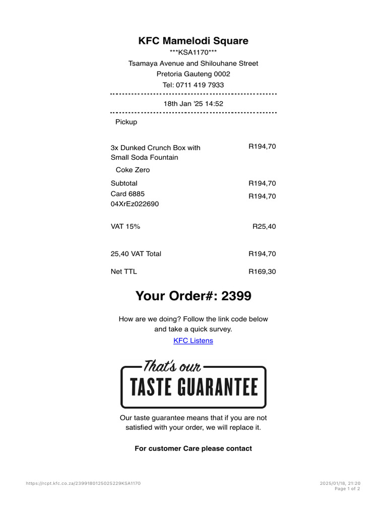 KFC South Africa - Kiosk Digital Receipt | PDF | Financial Technology ...