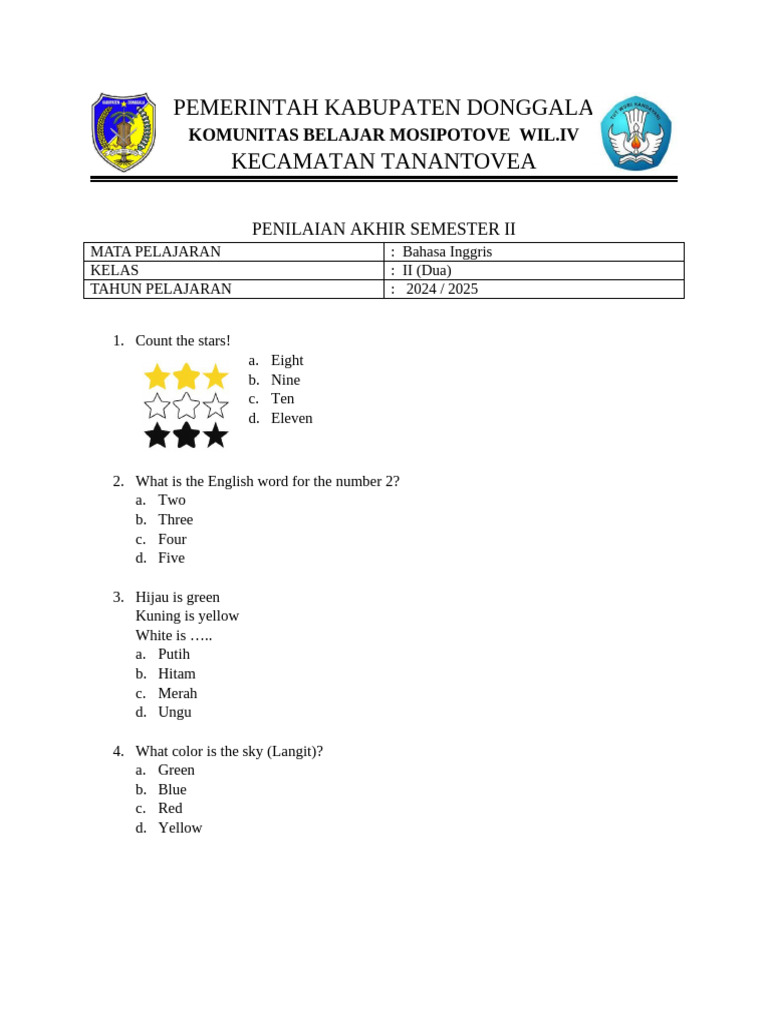 Soal Semester II Kelas 2 | PDF