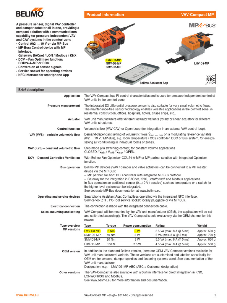 Actuador Belimo Vav-Compact-Mp Datasheet En-Gb Lmv-d3-Mp | PDF ...