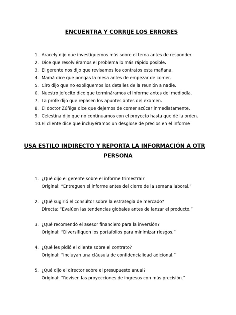 Estilo Indirecto Ejercicios | PDF | Economias