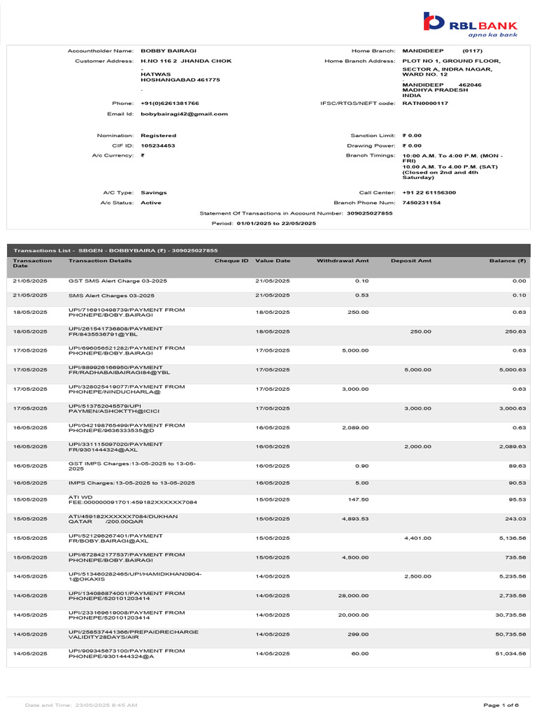 Op Transaction History UX523!05!2025 | PDF | Banking Technology | Economy Of India