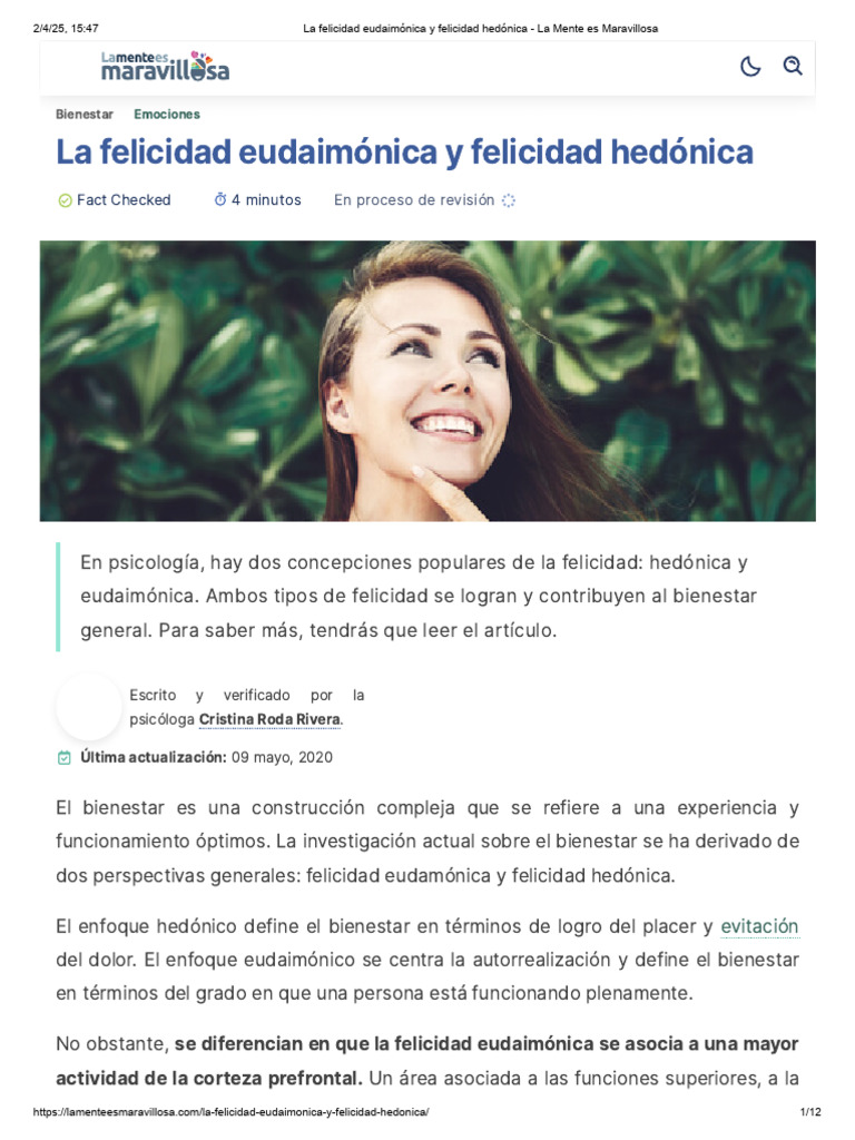 Felicidad Eudaimónica vs. Hedónica | PDF | Felicidad | Bienestar