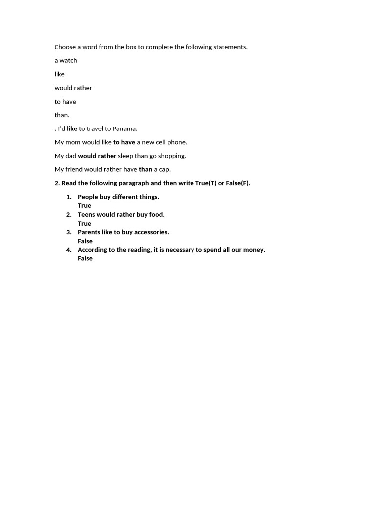 Choose A Word From The Box To Complete The Following Statements | PDF