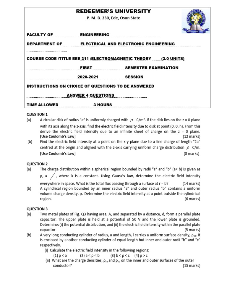 Eee 311 2021 2022 Run Exam | PDF | Magnetism | Electric Field