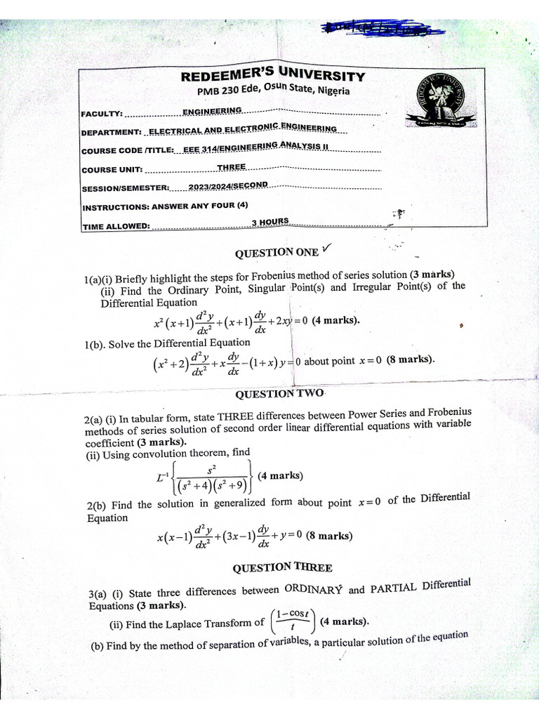 EEE 314 Engineering Analysis 2 | PDF