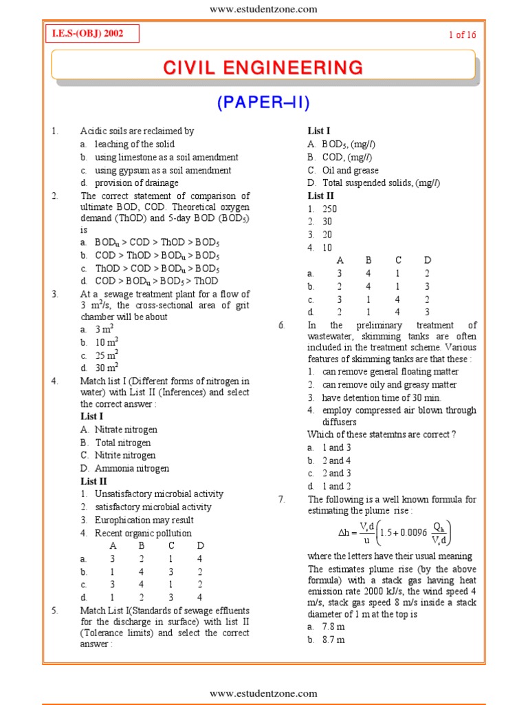 IES OBJ Civil Engineering 2002 Paper II | PDF | Pump | Silt