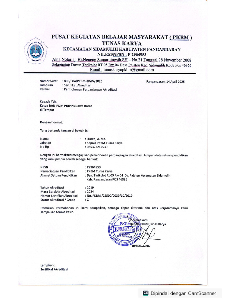 Permohonan Perpanjangan Akre PKBM PDF | PDF