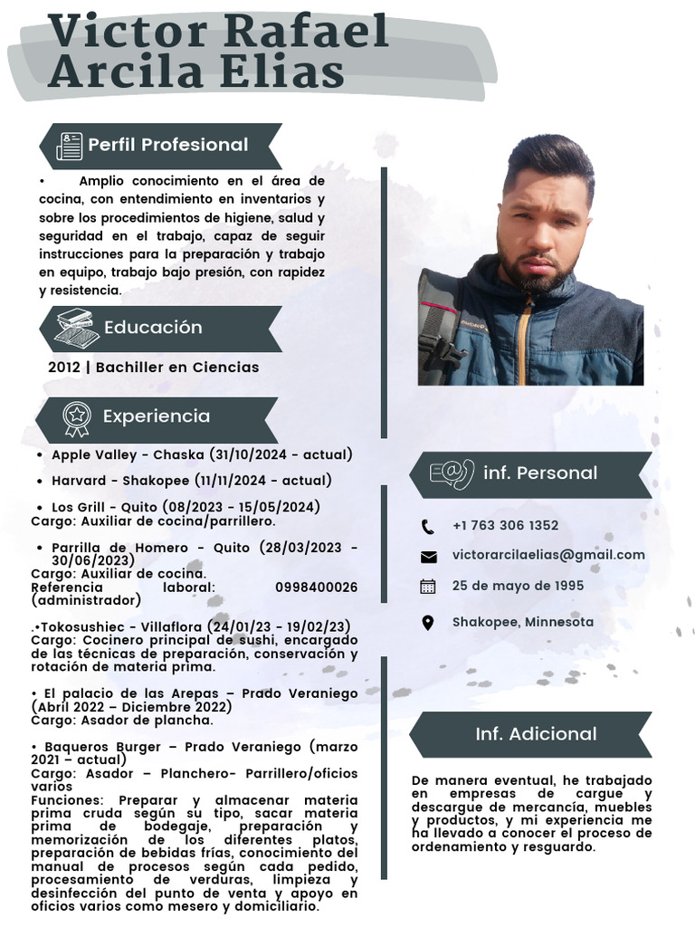 CV Victor Arcila 11-24 | PDF | Cocina