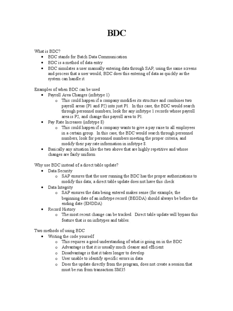 An Introduction to Batch Data Communication (BDC) in SAP | PDF | Payroll | Data