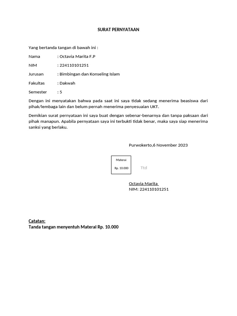 Format Surat Pernyataan | PDF
