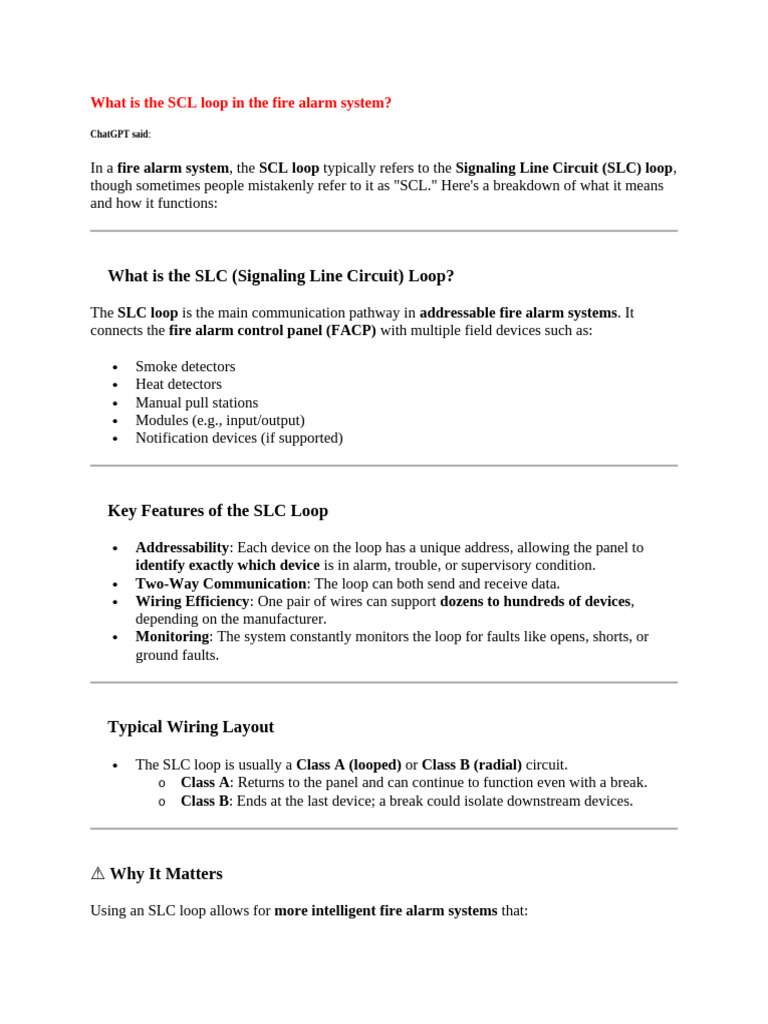 What Is The SCL Loop in The Fire Alarm System | PDF